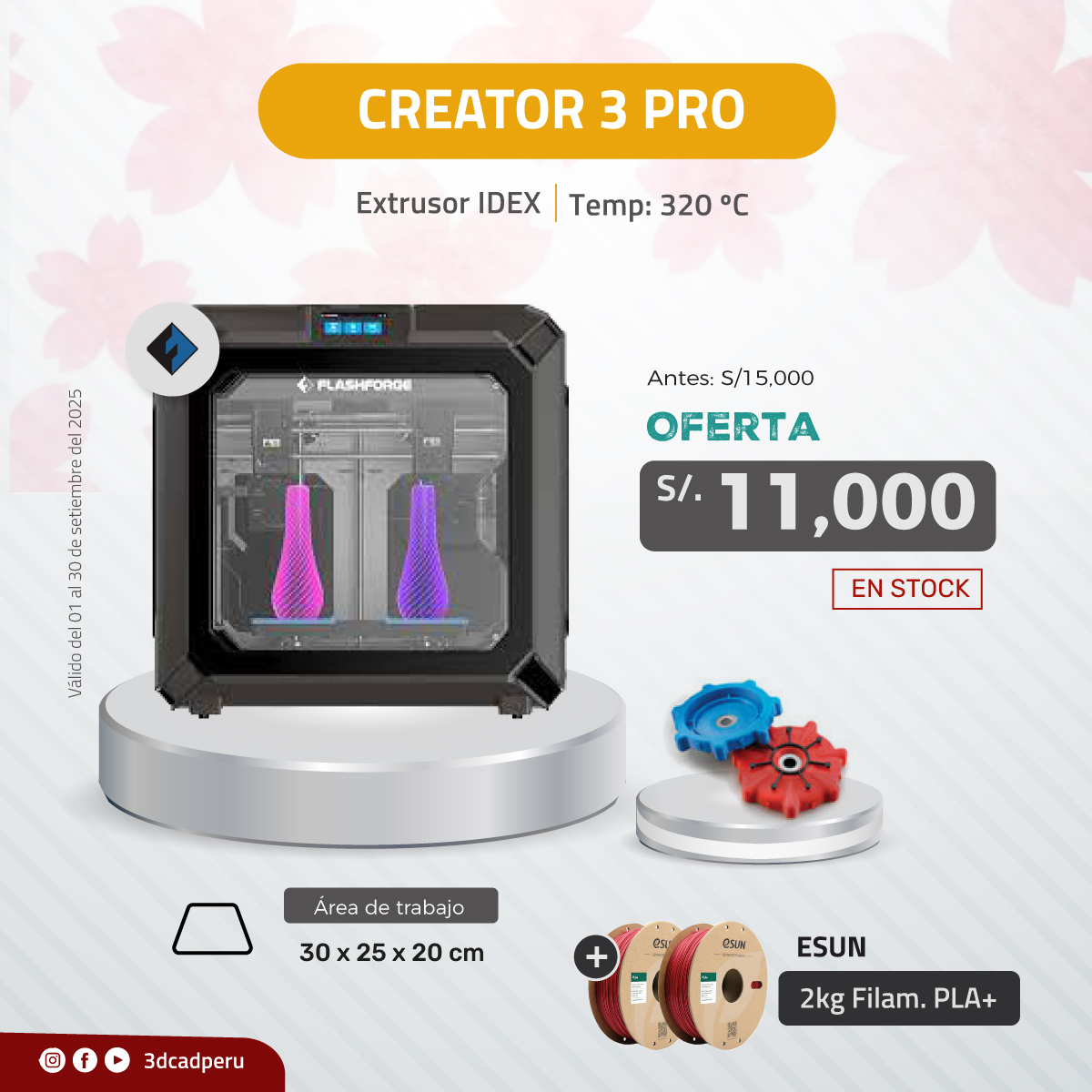 Flashforge Creator 3 PRO + 2kg Filamento ESUN PLA+ - 3D CAD PERU