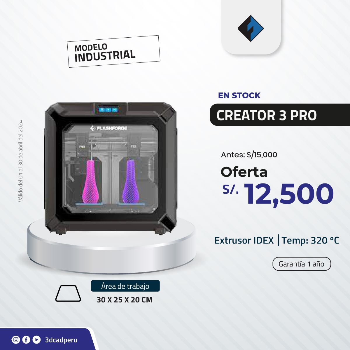 Flashforge Creator 3 PRO - 3D CAD PERU