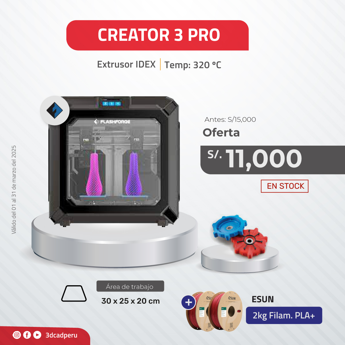 Flashforge Creator 3 PRO + 2kg ESUN PLA+ - 3D CAD PERU